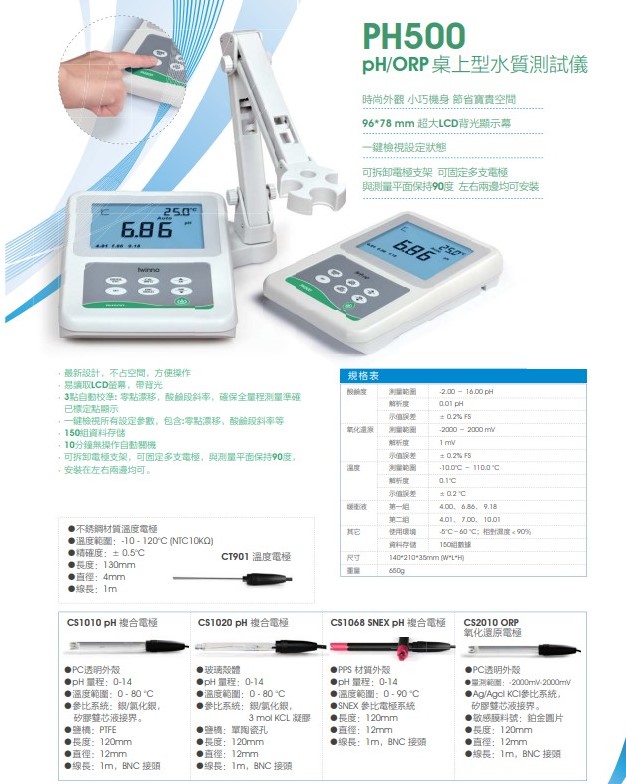 PH500 pH/ORP桌上型酸鹼度測試儀 | Twinno 貨號PH500