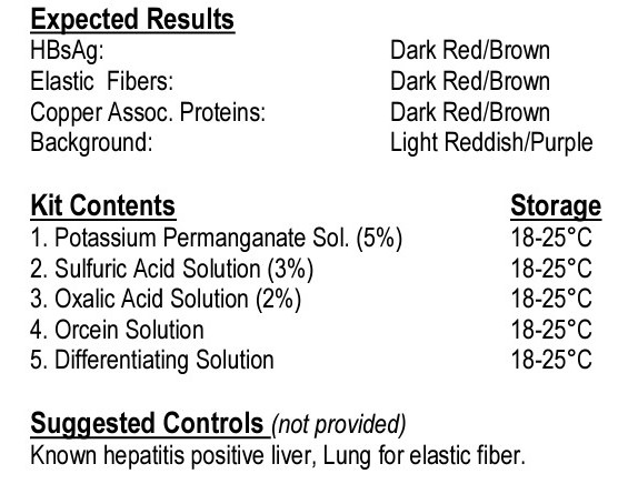 Orcein 染色試劑盒（用於乙型肝炎和彈性纖維）試劑盒 Orcein Stain Kit 貨號HBK-1/HBK-2